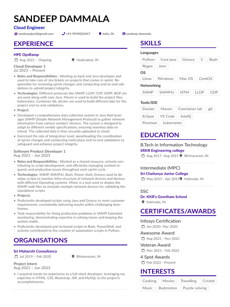 Sandeep Dammala: Cloud Engineer Profile | PDF | Computing | Software