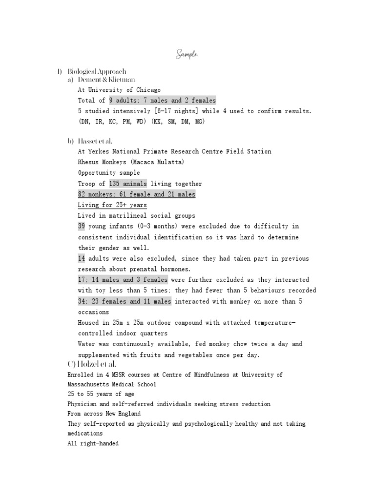 AS Psychology 9990 Cie Biological Approach Study Samples | PDF ...