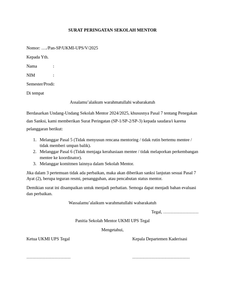 Surat Peringatan Sekolah Mentor | PDF