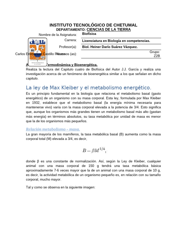 Metabolismo Basal y Ley de Kleiber | PDF | Metabolismo | Organismos