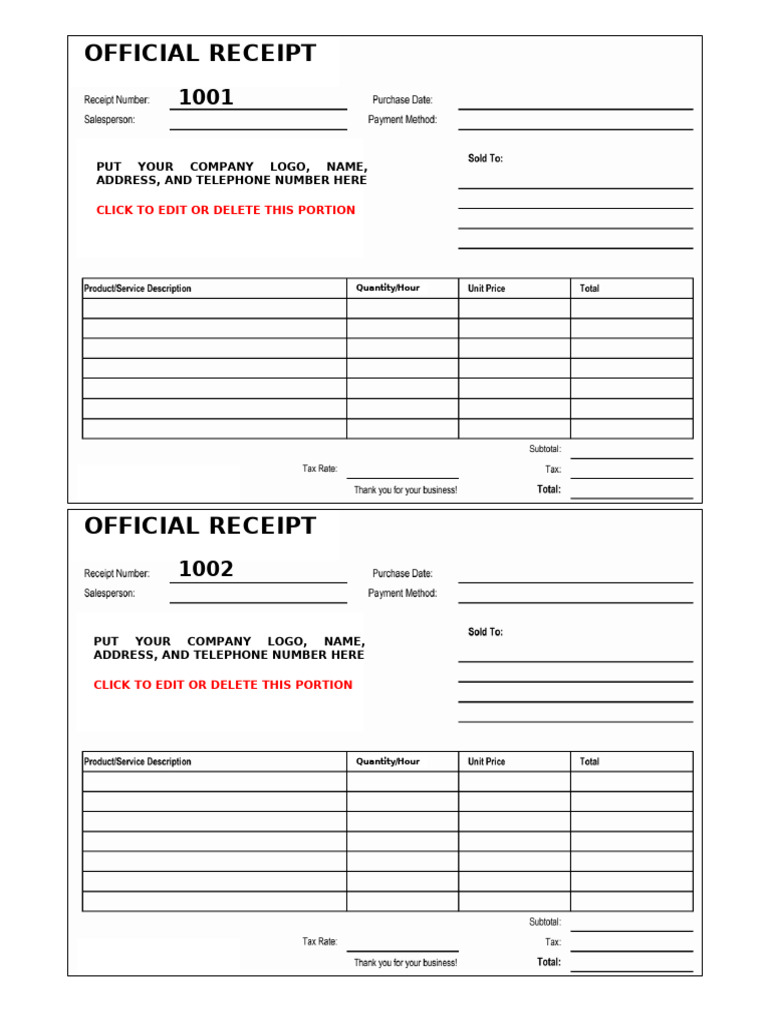 Editable Official Receipt Template | PDF