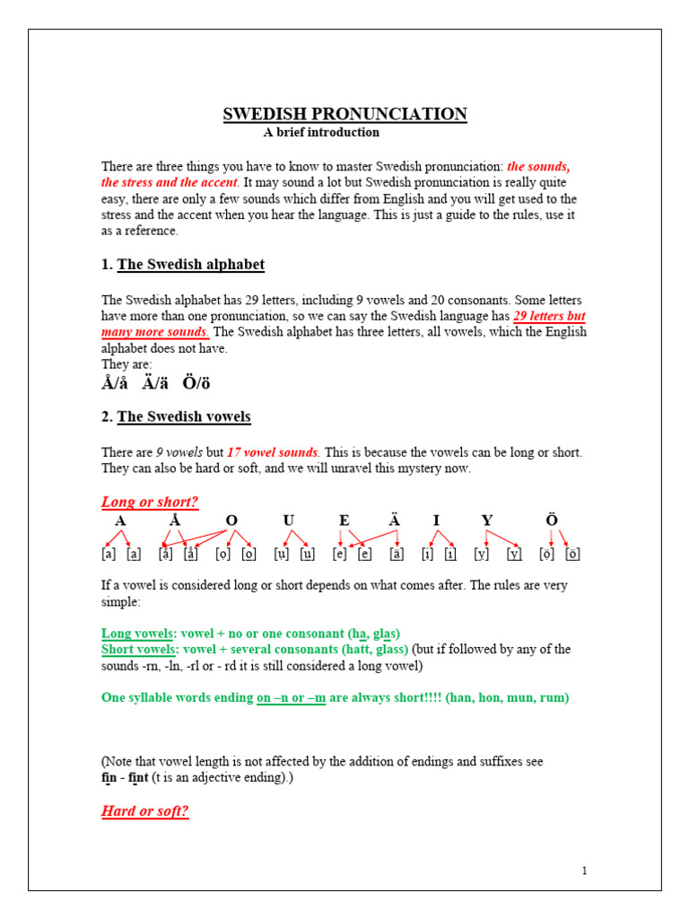 Swedish Pronunciation Essentials | PDF | Stress (Linguistics) | Linguistics