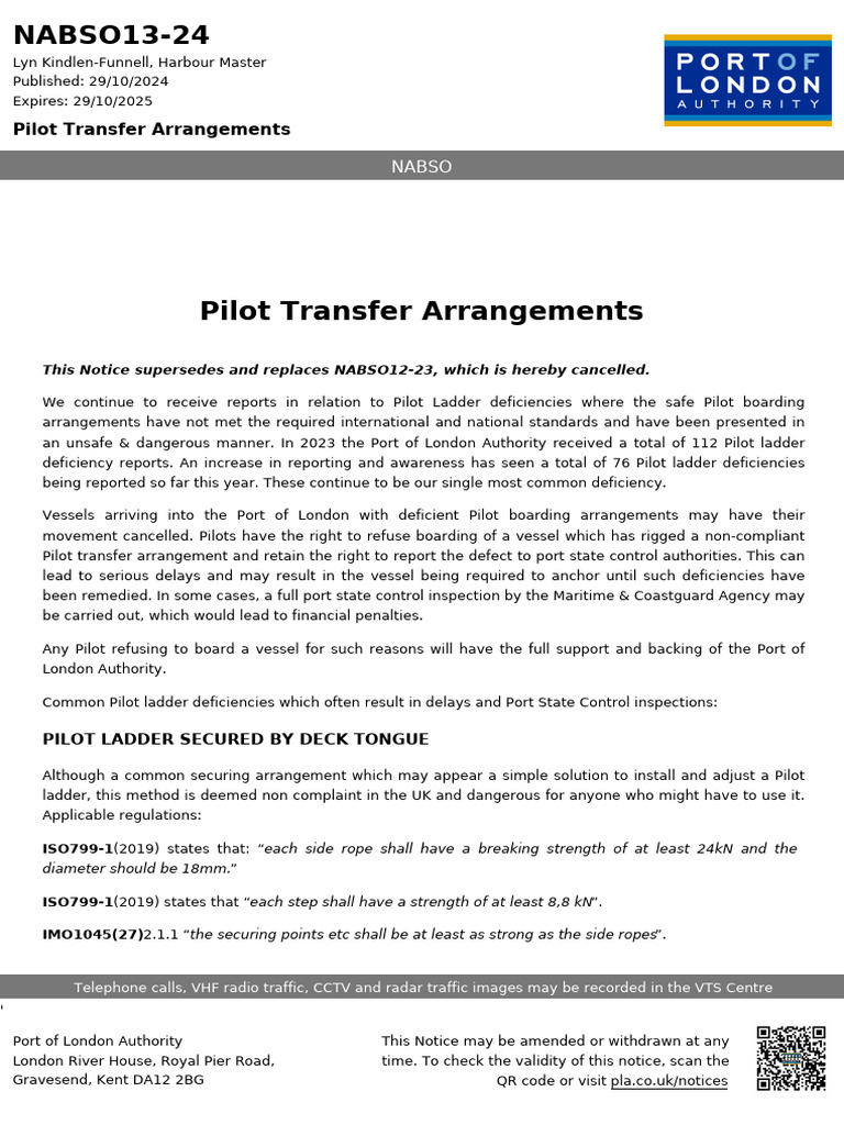 Notice Pilot Transfer Arrangements Nabso13 24 | PDF | Shipping | Water ...