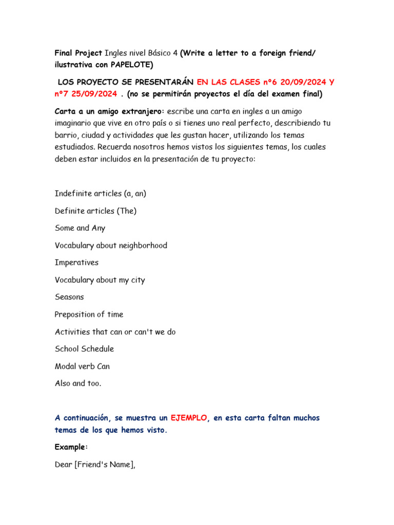Basic English Project: Letter to a Friend | PDF