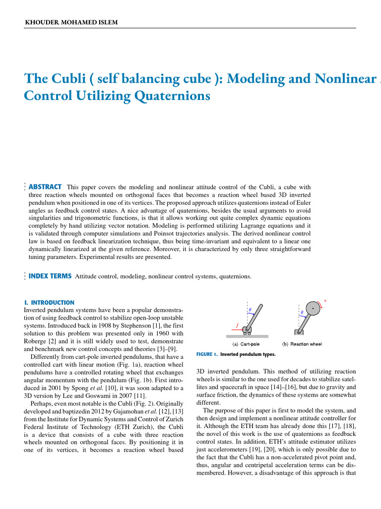Cubli Nonlinear Attitude Control with Quaternions | PDF | Rotation ...