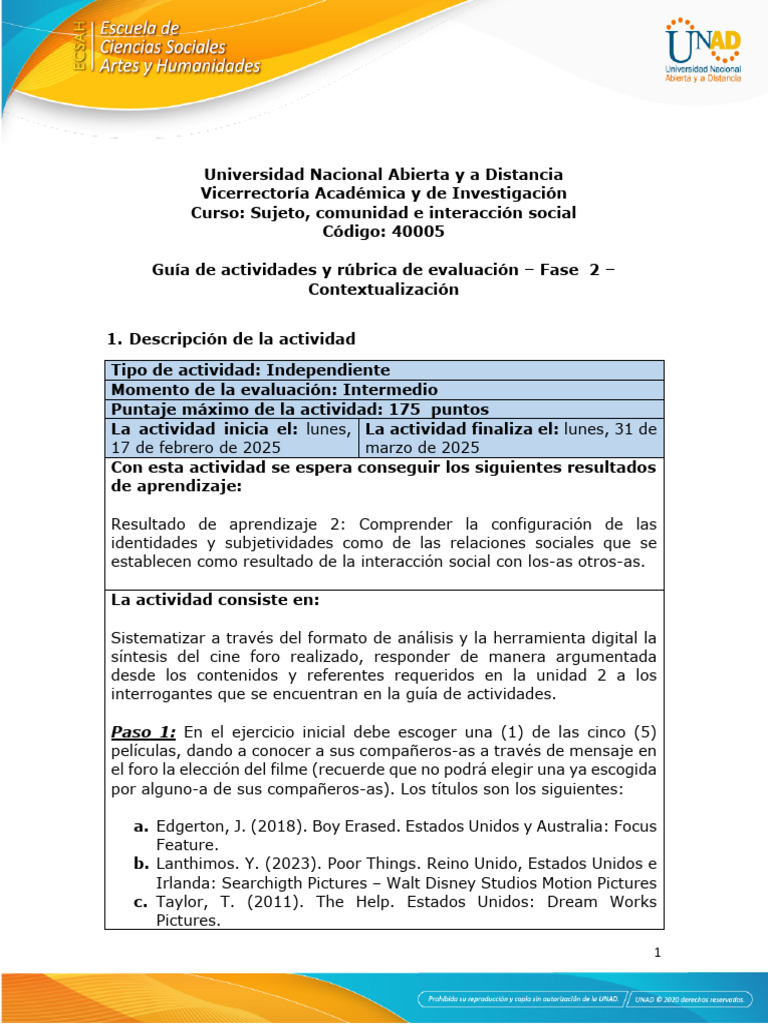 Guia de actividades y Rúbrica de evaluación - Unidad 2 - Fase 2 - Contextualización (1) | PDF ...