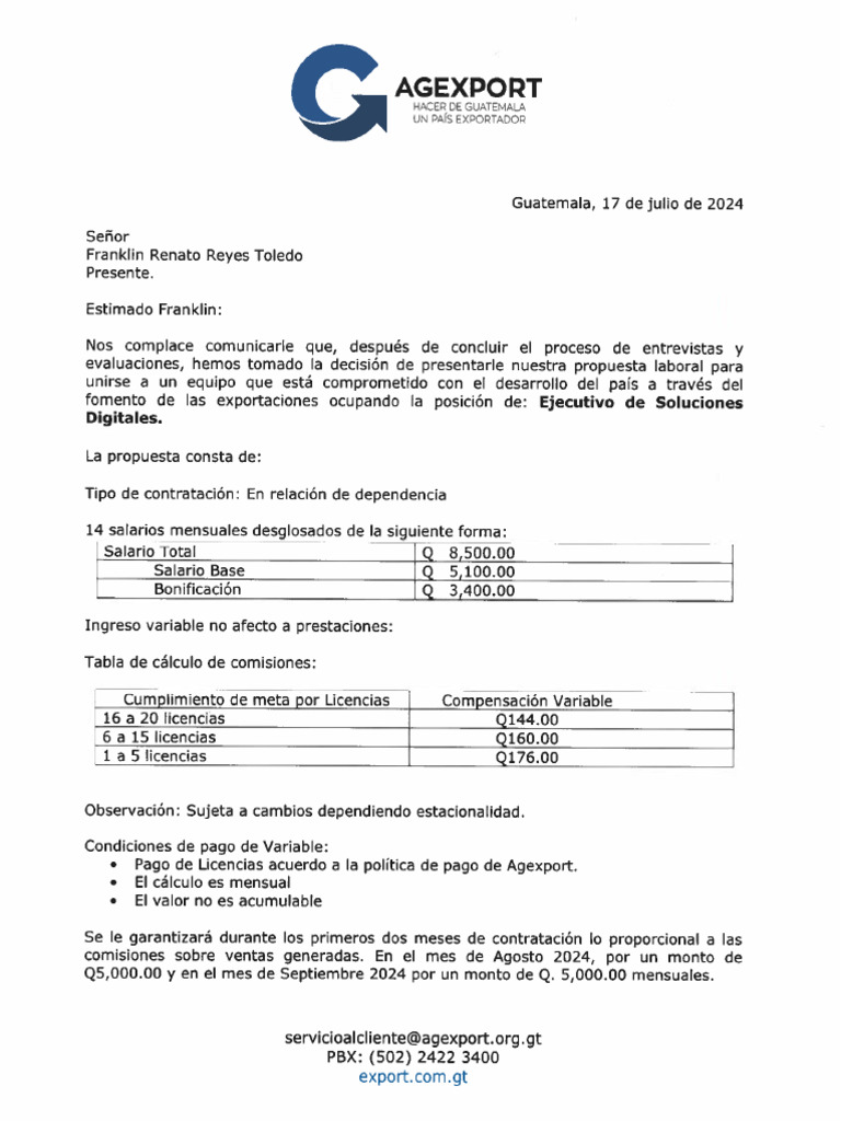 Oferta Laboral - Franklin Reyes | PDF