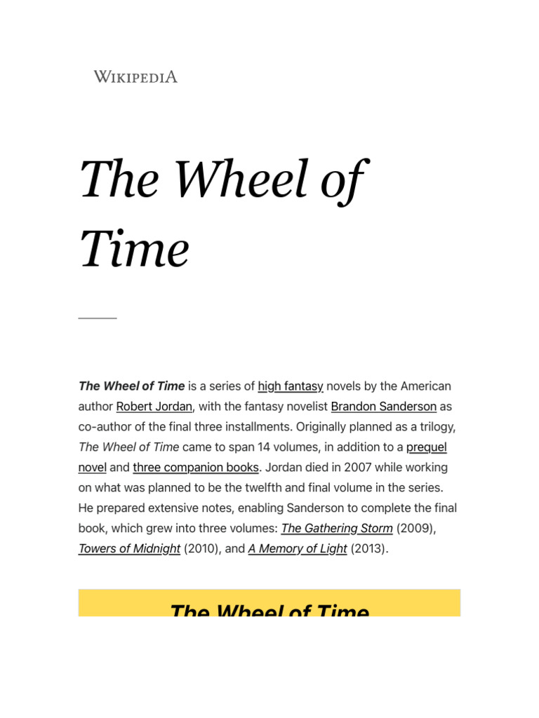 The Wheel of Time - Wikipedia | PDF | The Wheel Of Time