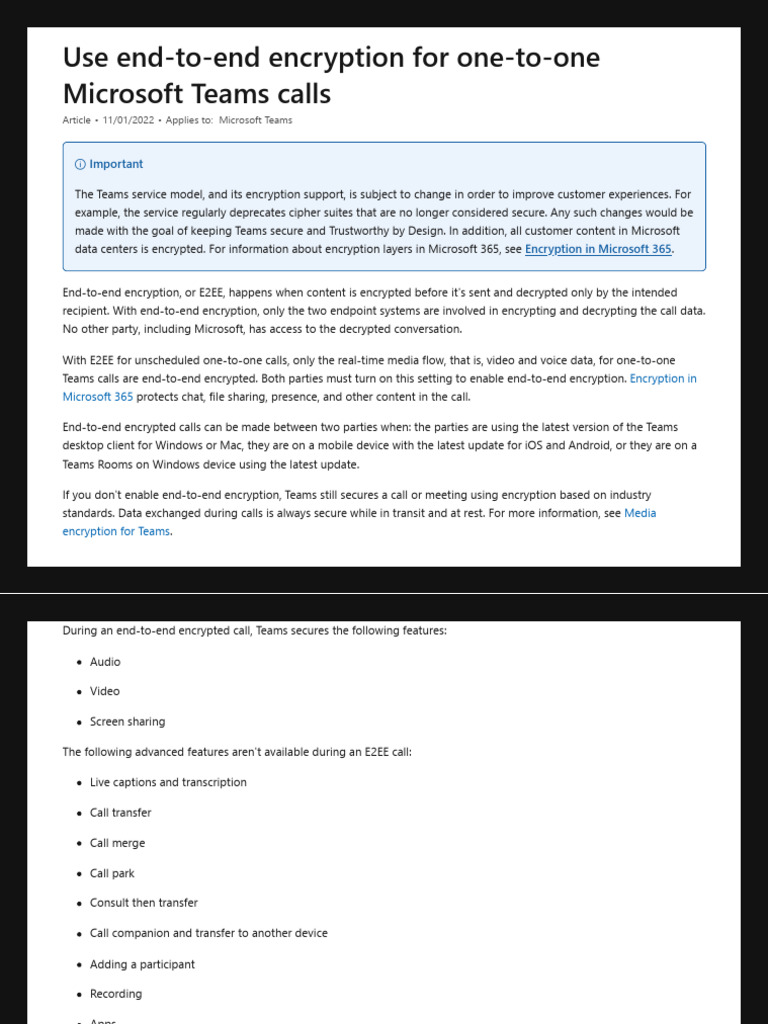 End-to-end encryption for Microsoft Teams - Microsoft Teams _ Microsoft Learn | PDF | Encryption ...