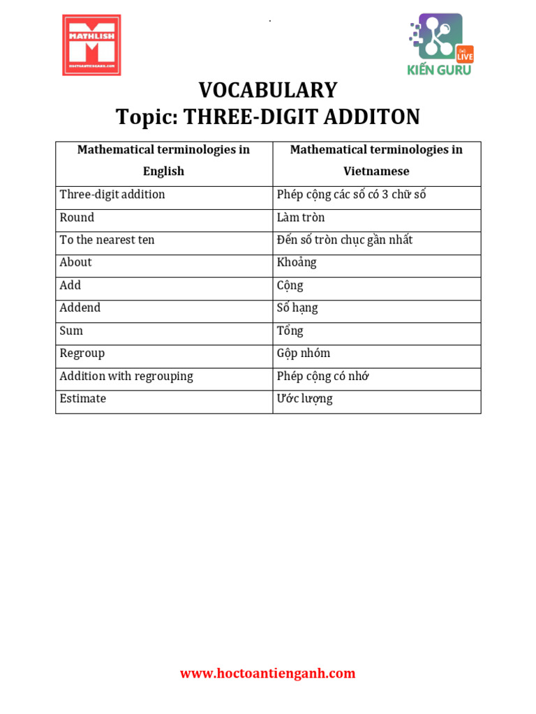 T V NG L P 2 - Three-Digit Addition | PDF