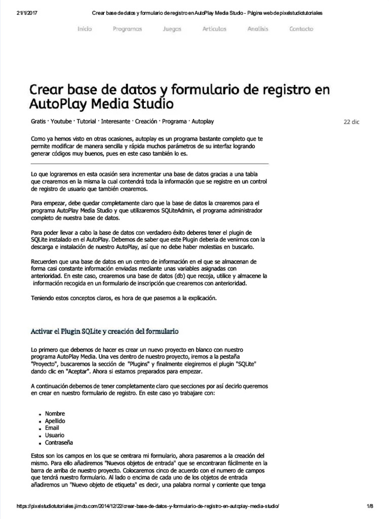 PDF Crear Base de Datos y Formulario de Registro en Autoplay Media ...