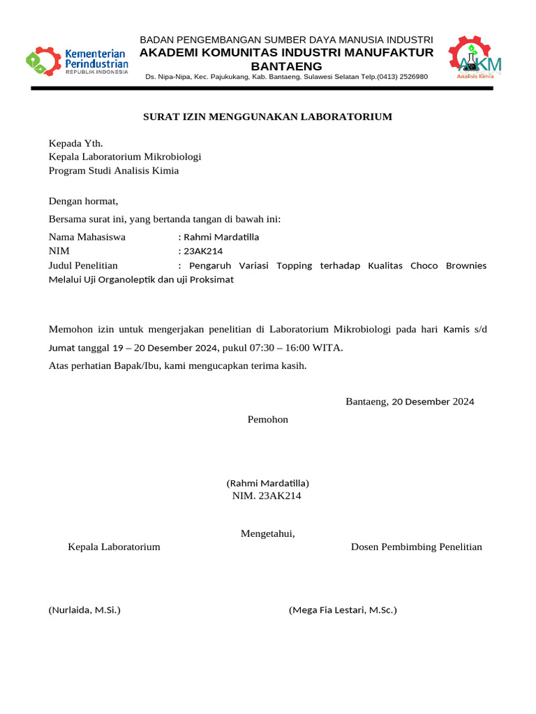 Surat Izin Lab Mikro | PDF