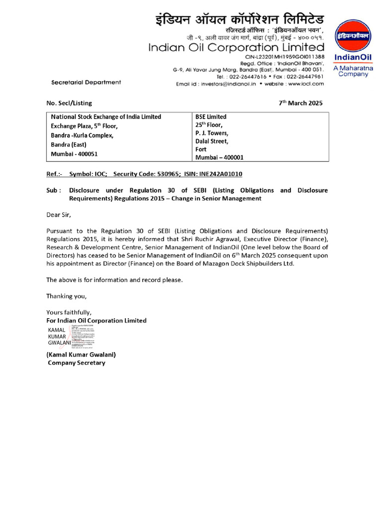Change in Senior Management | PDF | Stock Market | Companies