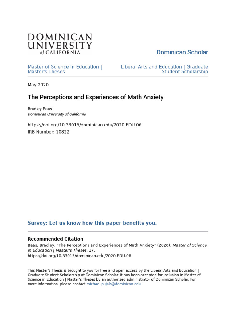 The-Perceptions-and-Experiences-of-Math-Anxiety | PDF | Self Efficacy | Emotional Self Regulation