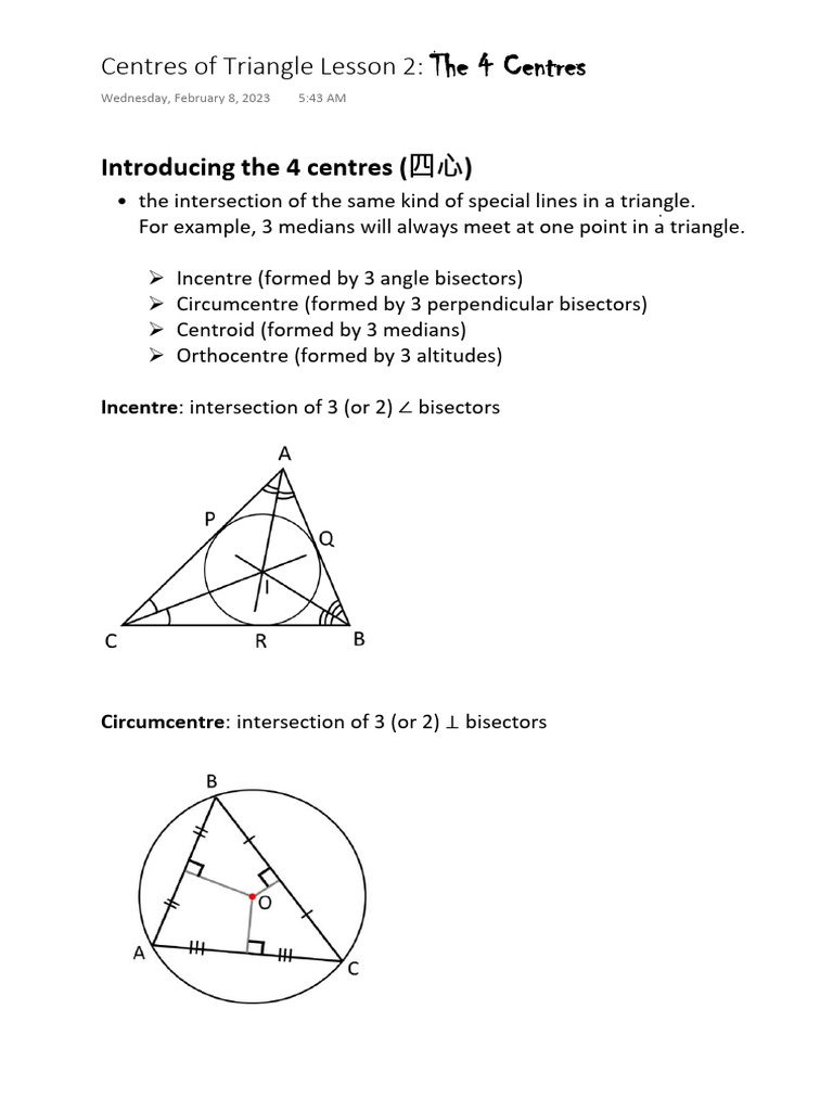 F3 Centres of Triangle Lesson 2 The 4 Centres | PDF | Triangle ...