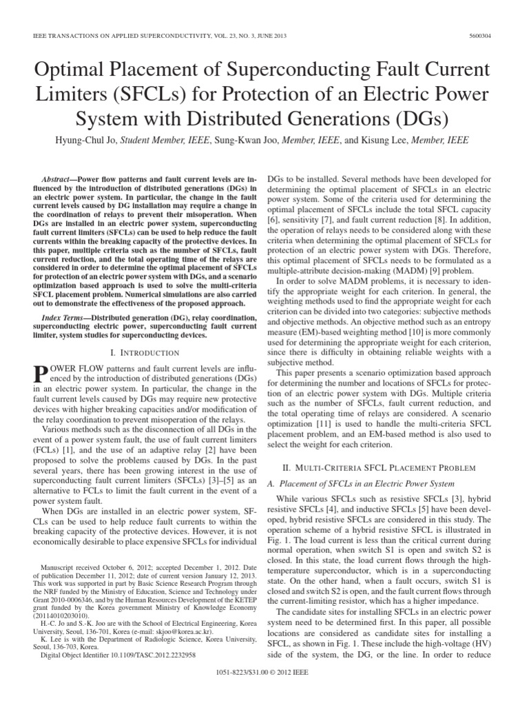 Optimal Placement of Superconducting Fault Current Limiters SFCLs For ...