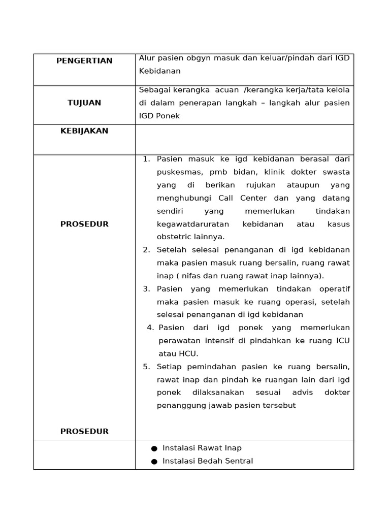 Spo Alur Pasien Igd Ponek | PDF