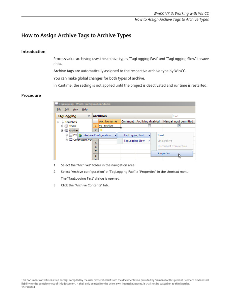 WinCC V7.3 - Working With WinCC - How To Assign Archive Tags To Archive Types | PDF | Computing ...