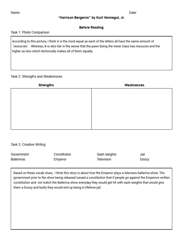 Analyzing "Harrison Bergeron" Themes | PDF
