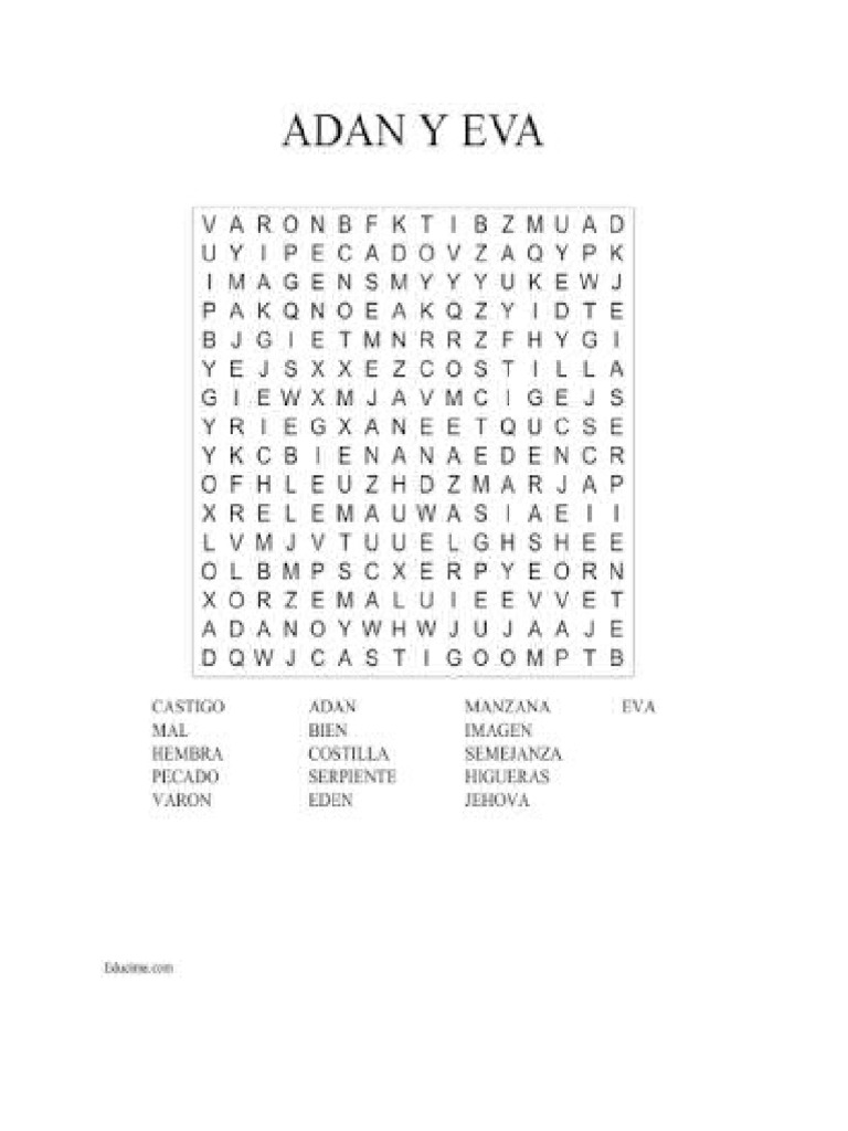 Sopa de letra Adan y Eva | PDF