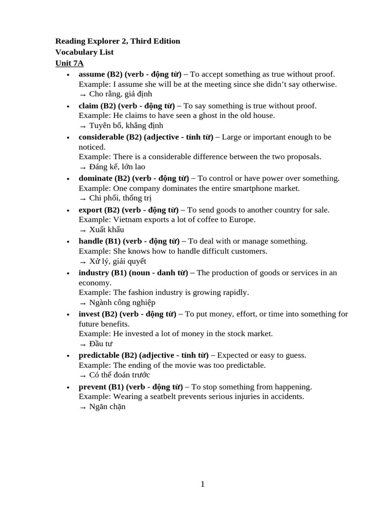 Vocabulary for Reading Explorer 2 | PDF | Verb | Linguistics