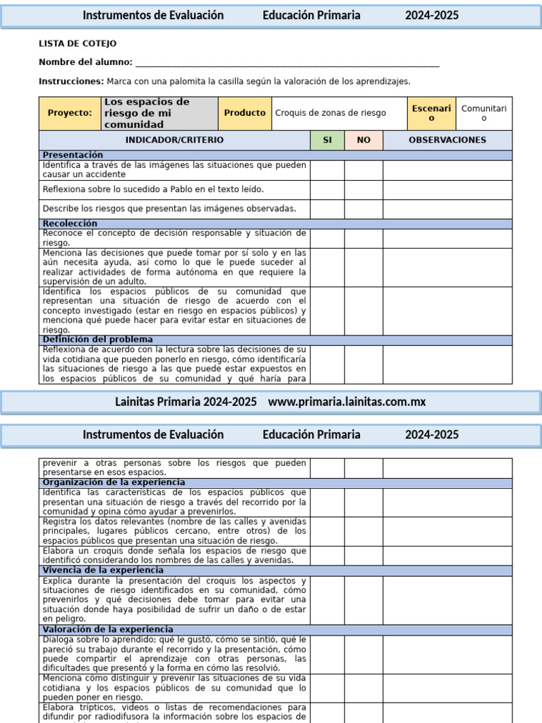 2do Grado Marzo - Instrumentos de Evaluaci¢n (2024-2025) | PDF | Escuelas | Riesgo