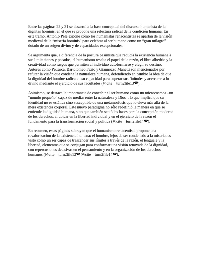 Entre Las Páginas 22 y 31 Se Desarrolla La Base Conceptual Del Discurso Humanista de La Dignitas ...