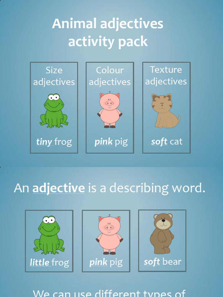 Animal Adjectives Activity Pack: Size Adjectives Colour Adjectives ...