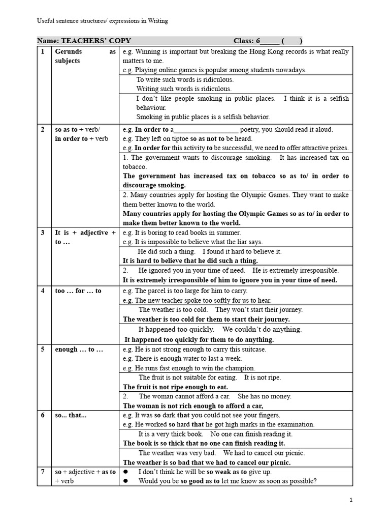 Sentence Structures - ANS | PDF | Verb | Grammar