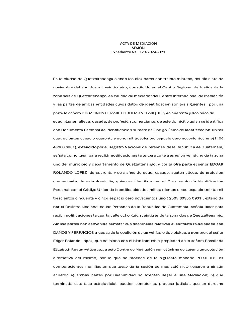 ACTA DE MEDIACION FINAL Clinica | PDF | Mediación | Guatemala