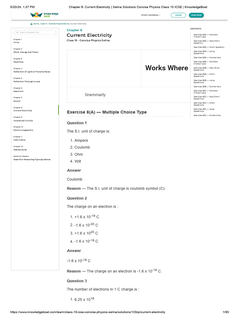 Chapter 8 - Current Electricity - Selina Solutions Concise Physics ...