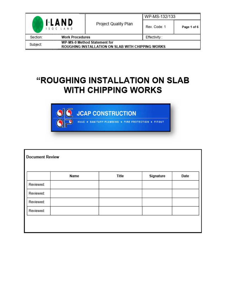 ILand Method Statement For Chipping Works On Slab | PDF | Electrical Wiring