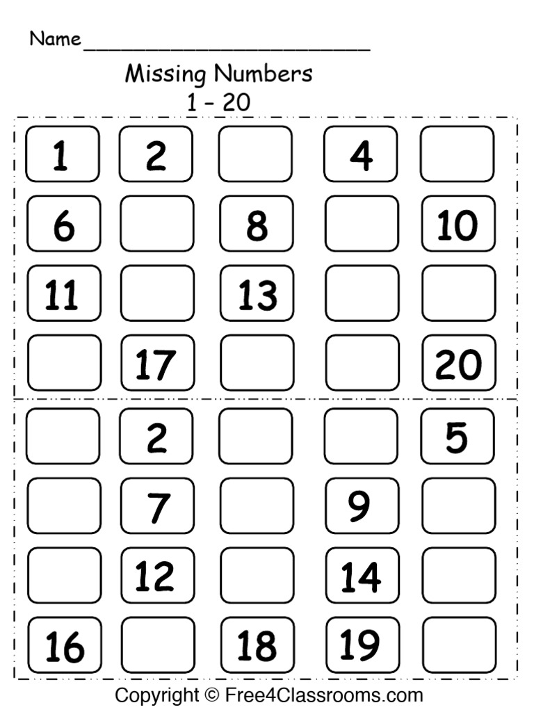 Free Missing Numbers 1 20 Worksheet Nljere | PDF