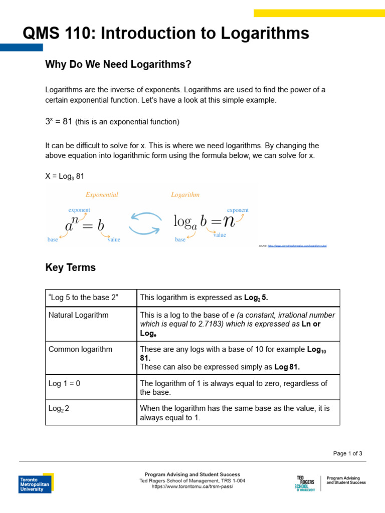 QMS 110_Introduction to Logarithms.docx | PDF | Logarithm | Combinatorics
