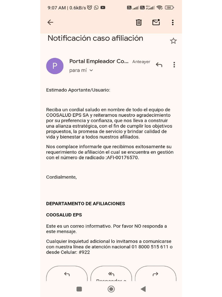 Notificacion Coosalud Eps - Armando | PDF