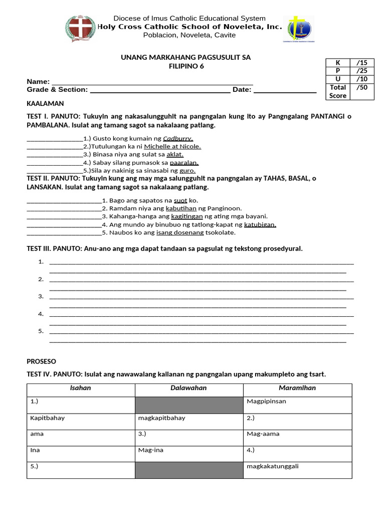 1ST Quarter Exam Fil6 | PDF