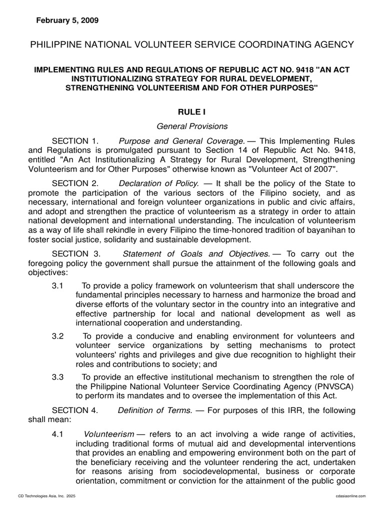 Implementing Rules for Volunteer Act 9418 | PDF | Travel Visa ...
