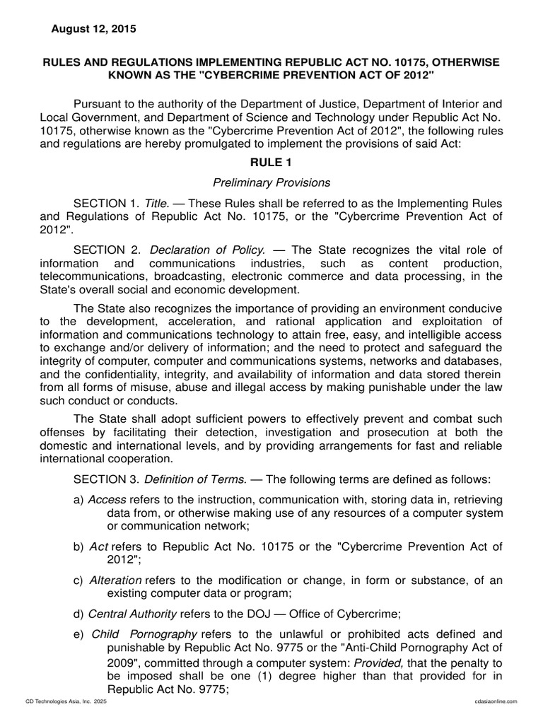 Implementing Rules and Regulations of Republic Act No. 10175 | PDF ...