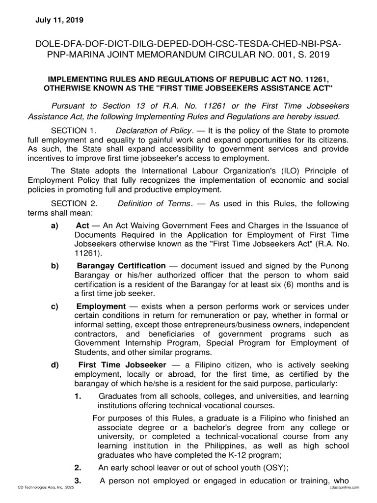 Implementing Rules and Regulations of Republic Act No. 11261, Otherwise Known As The - First ...