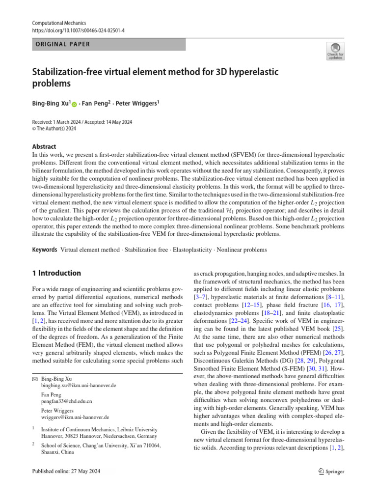 CM-2024-Xu-Stabilization-free Virtual Element Method For 3D Hyperelastic Problems | PDF ...