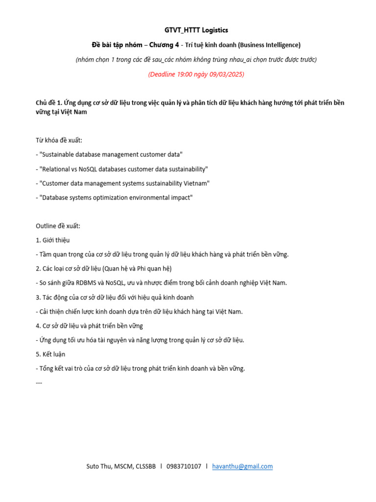GTVT - HTTT Logistics - Bài tập nhóm - Case study - Chương 4 | PDF