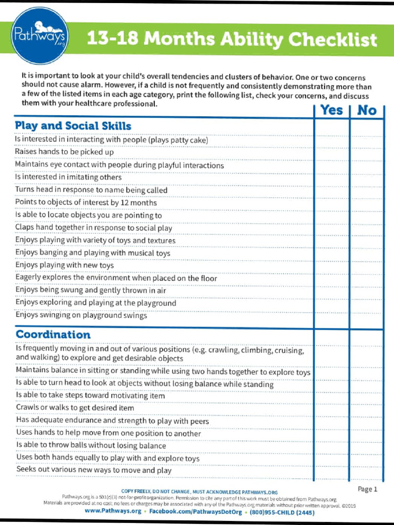 Ability Check List (13-18 Months) | PDF | Behavioural Sciences | Psychology