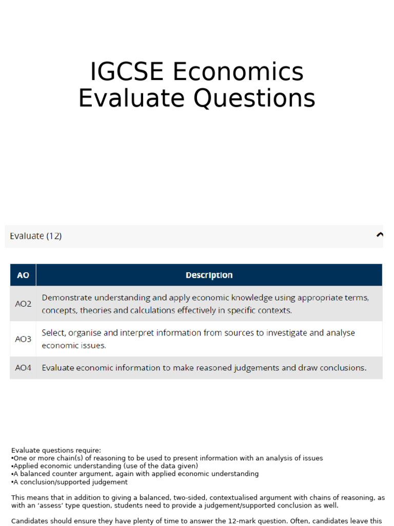 Mastering IGCSE Economics Evaluate Questions | PDF