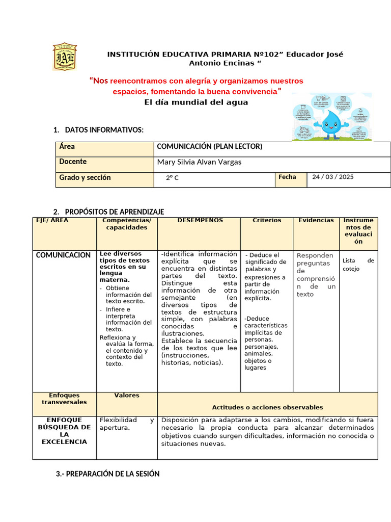 SESION DE PLAN LECTOR 24-03-25 | PDF | Información | Aprendizaje