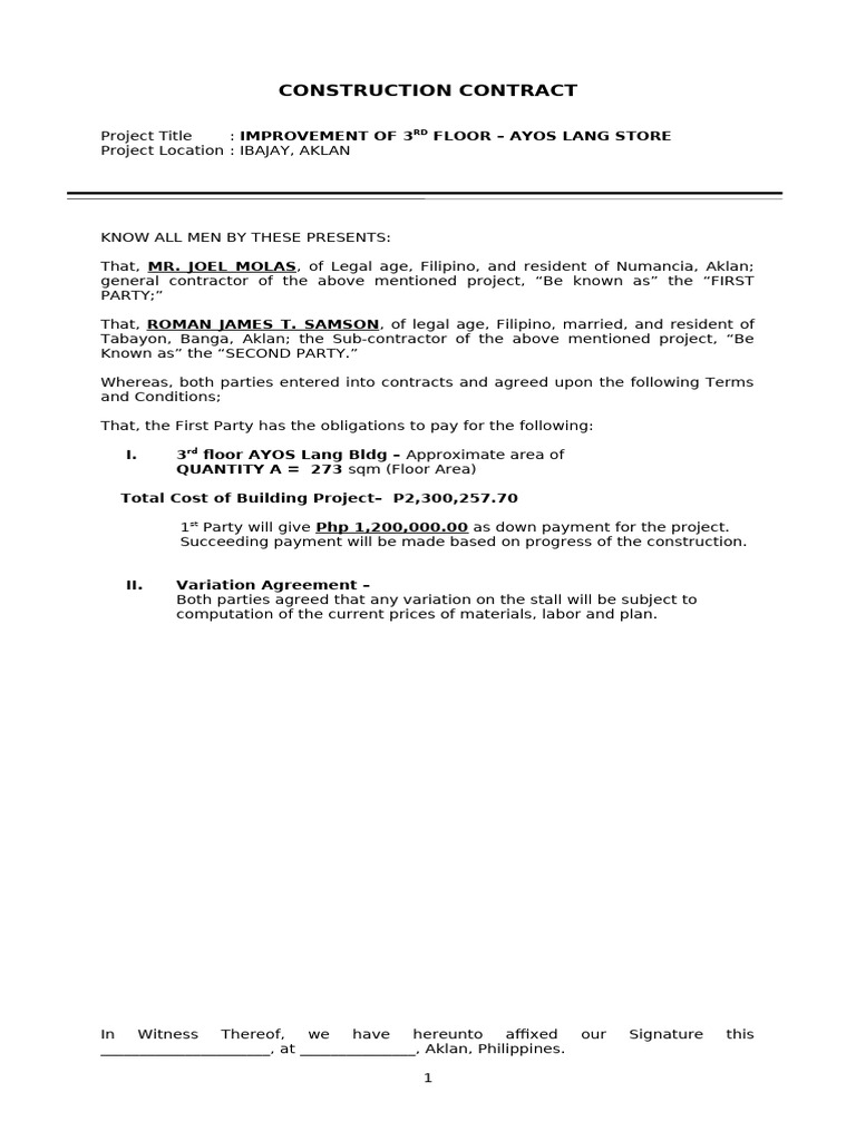 Ayos Lang subcon Contract | PDF