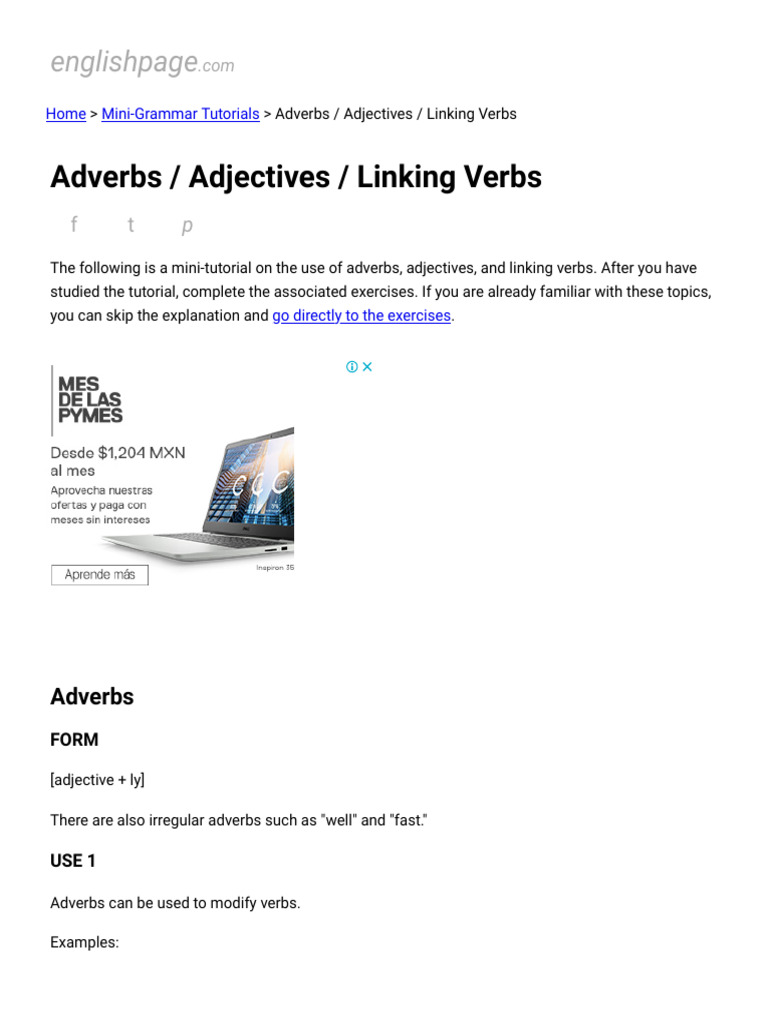 Adverbs/Adjectives/Linking Verbs. | PDF | Adverb | Verb