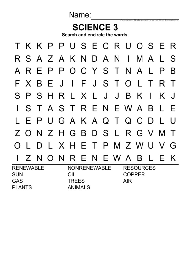 Renewable Resources Word Search Key | PDF