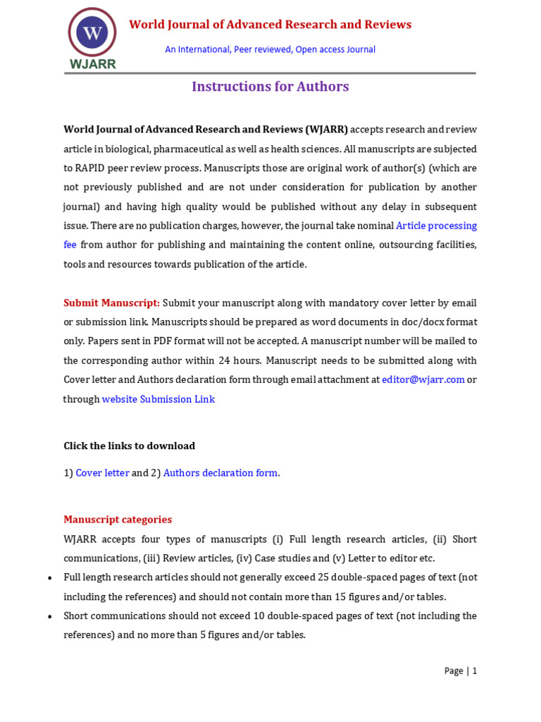 Author Guidelines for WJARR Journal | PDF | Academic Publishing ...