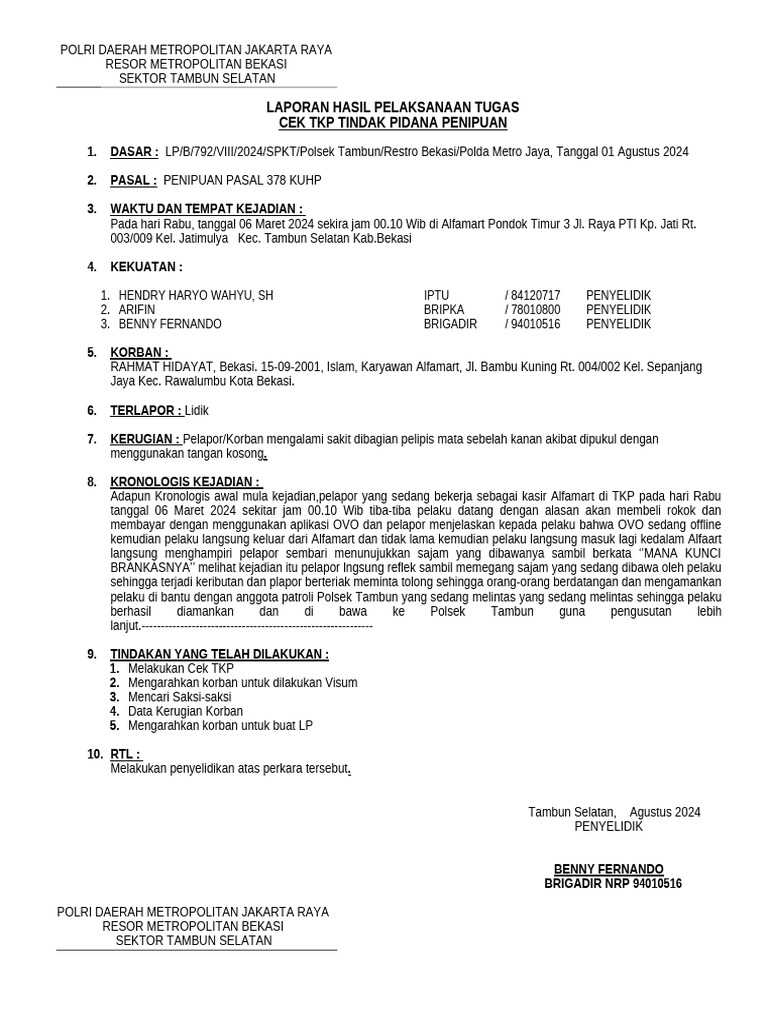 Lap Hasil Cek TKP | PDF