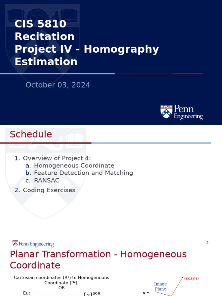CIS 5180 Recitation Project 4 Homography Detection 2024 | PDF | Algorithms | Computer Vision